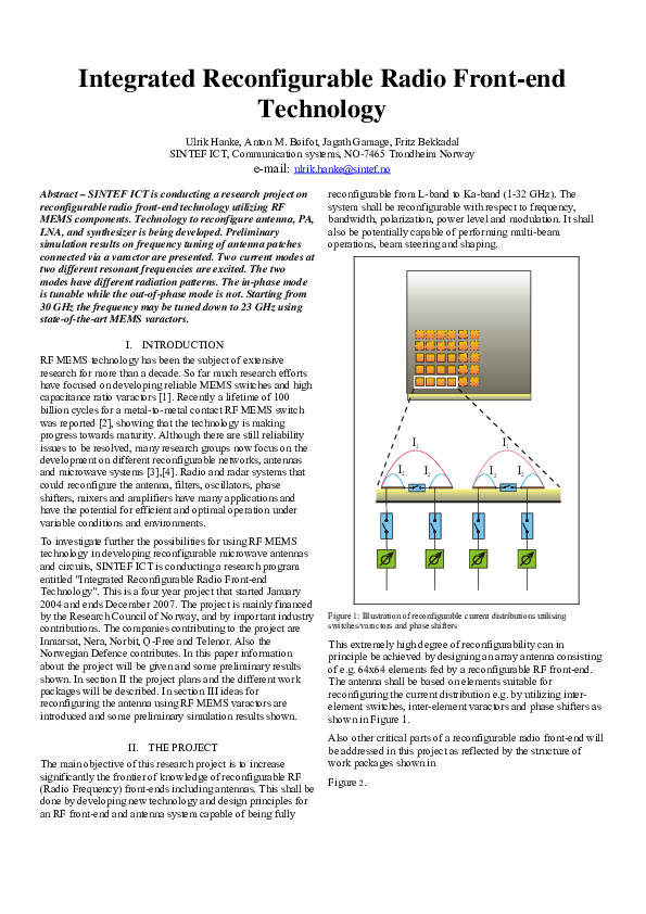 (PDF) Integrated Reconfigurable Radio Front-end Technology