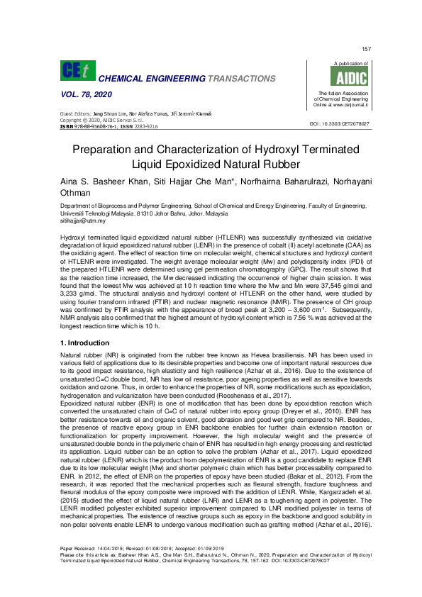 (PDF) Preparation and Characterization of Hydroxyl Terminated Liquid ...