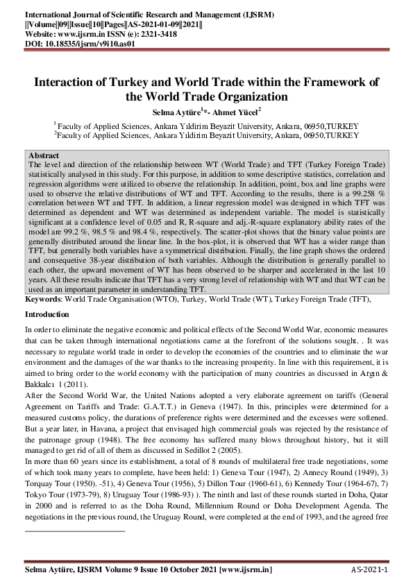 (PDF) Interaction of Turkey and World Trade within the Framework of the ...