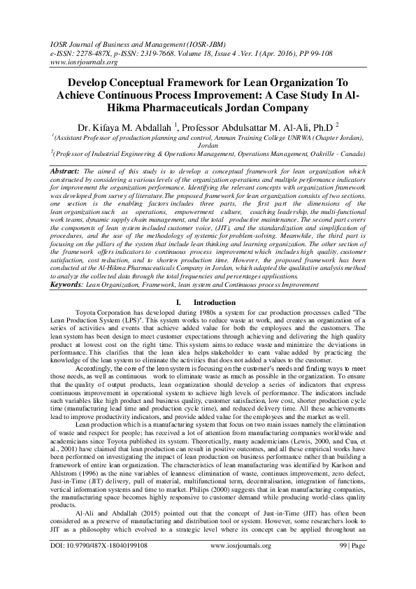 (PDF) Develop Conceptual Framework for Lean Organization To Achieve Continuous Process ...