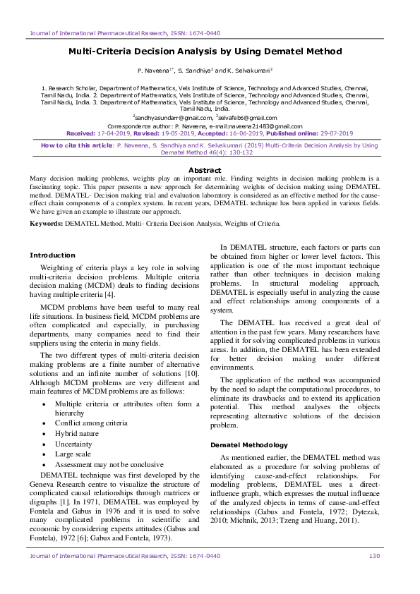 Pdf Multi Criteria Decision Analysis By Using Dematel Method
