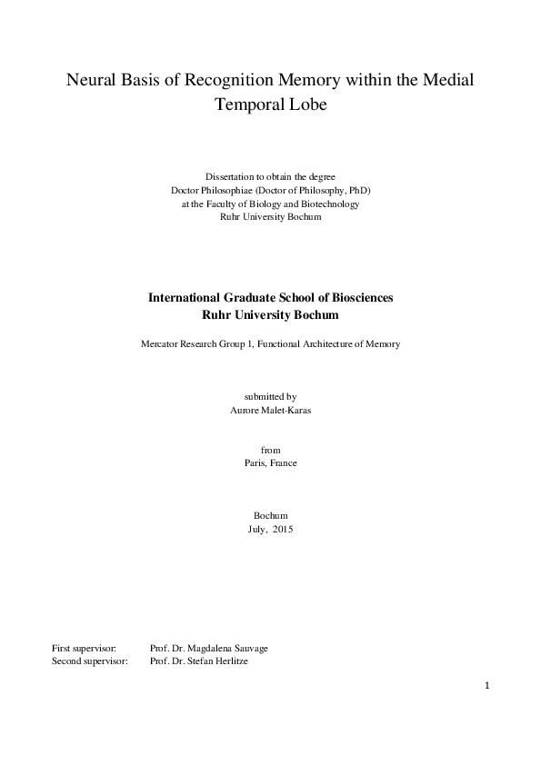 (PDF) Recognition Memory and its Neural Basis in the MTL