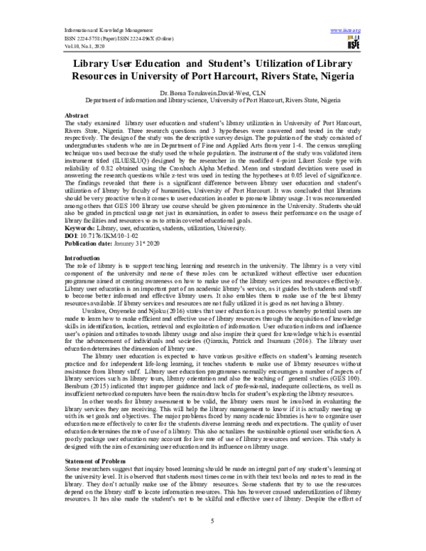 (PDF) Library User Education and Student’s Utilization of Library ...