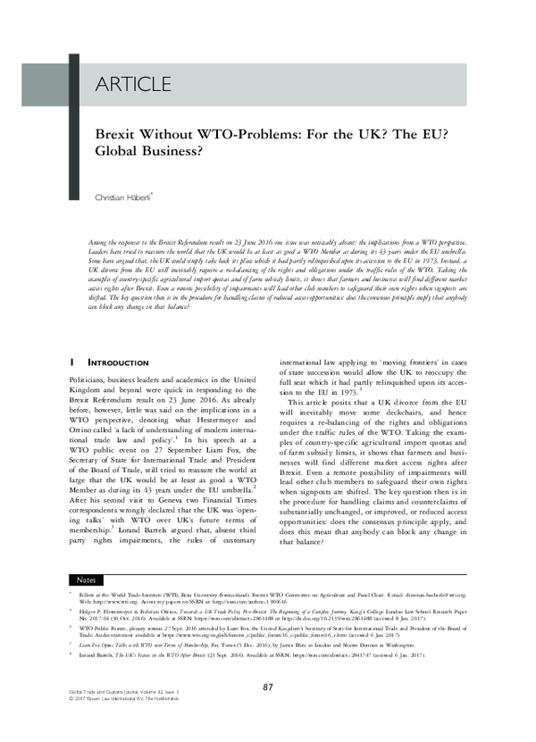 (PDF) Brexit Without WTO-Problems: For the UK? The EU? Global Business?