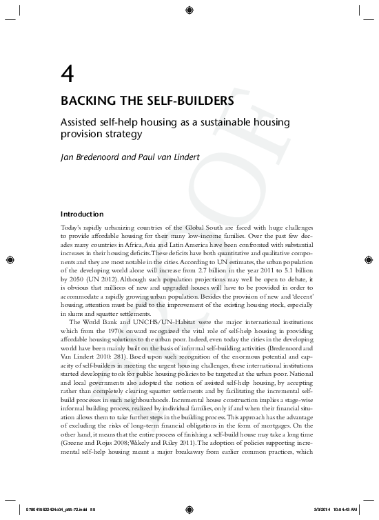 (PDF) Backing the self-builders: assisted self-help housing as a ...