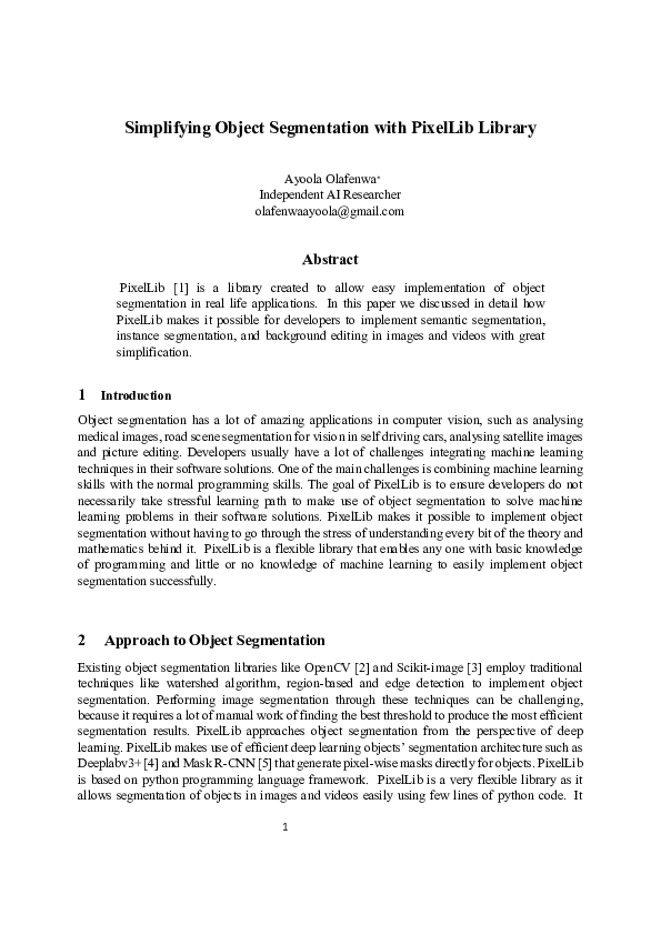 (PDF) Simplifying Object Segmentation with PixelLib Library