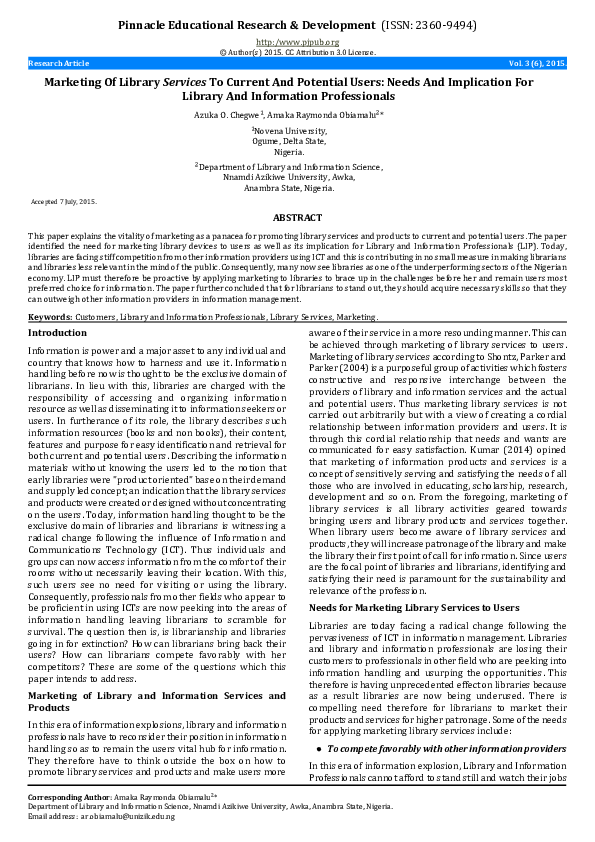 (PDF) Marketing Of Library Services To Current And Potential Users ...