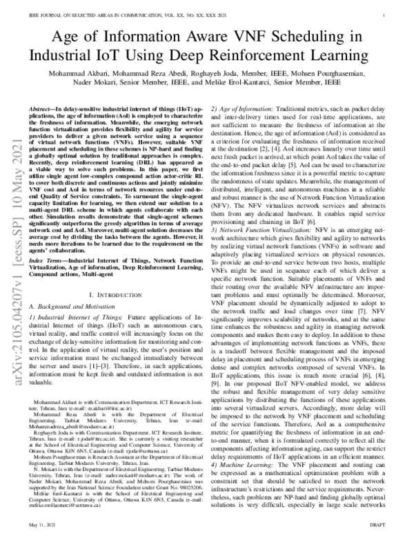 (PDF) Age of Information Aware VNF Scheduling in Industrial IoT Using Deep Reinforcement Learning
