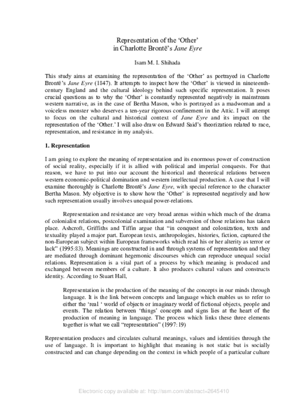 (PDF) Representation of the 'Other' in Charlotte Bronte's Jane Eyre