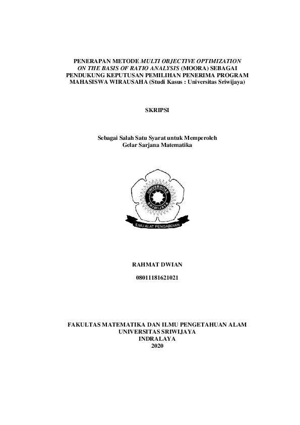 Pdf Penerapan Metode Multi Objective Optimizationon The Basis Of