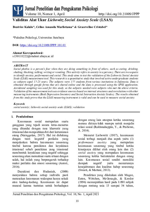 (PDF) Validity of the Liebowitz Social Anxiety Scale (LSAS) Measurement ...