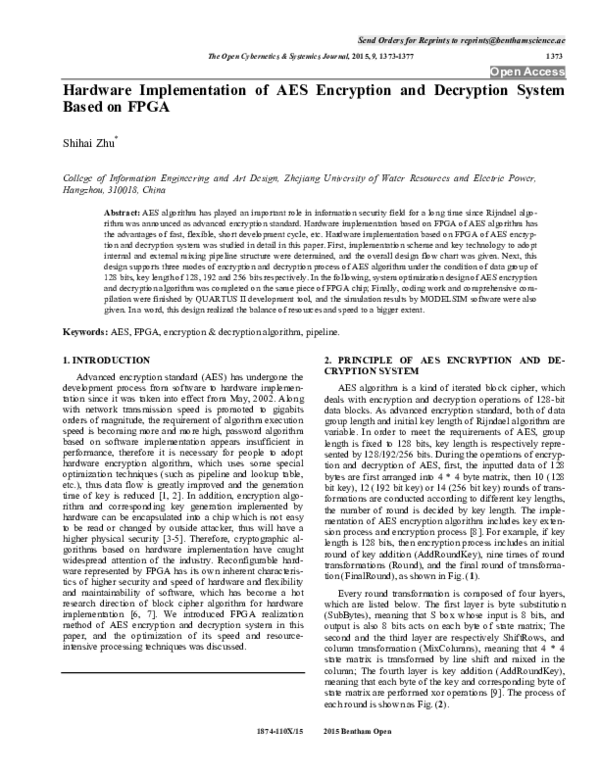 Pdf Hardware Implementation Of Aes Encryption And Decryption For Low