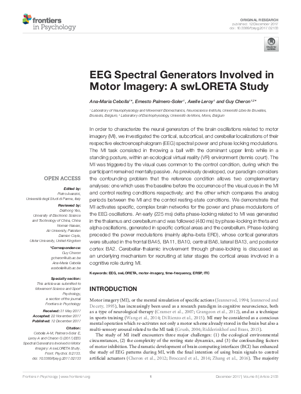 (PDF) EEG Spectral Generators Involved in Motor Imagery: A swLORETA Study
