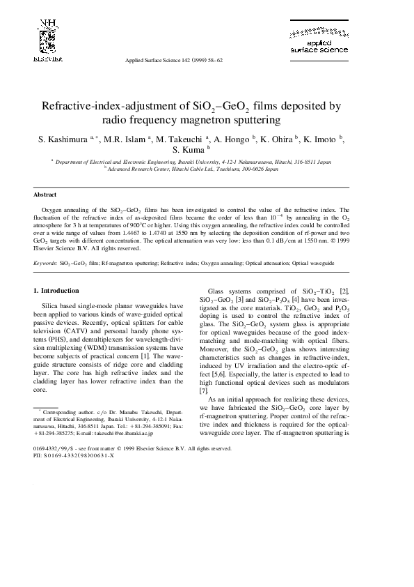 (PDF) Refractive-index-adjustment of SiO2–GeO2 films deposited by radio ...