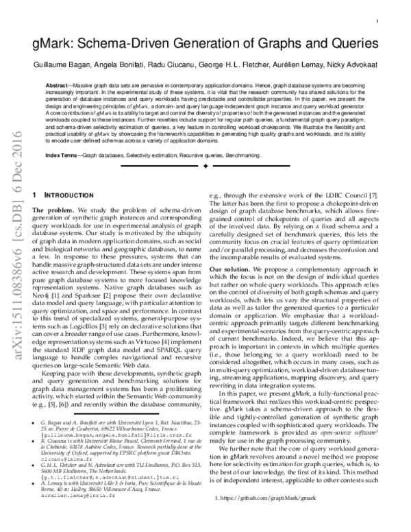 (PDF) gMark: Schema-Driven Generation of Graphs and Queries