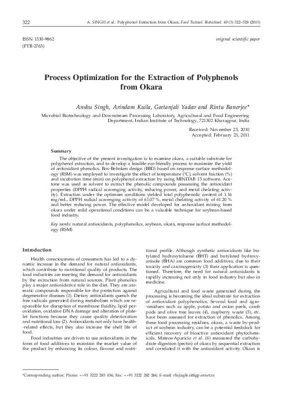 (PDF) Process Optimization for the Extraction of Polyphenols from Okara