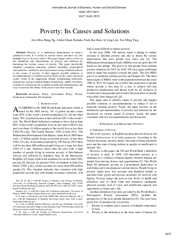 (PDF) Poverty: Its Causes and Solutions