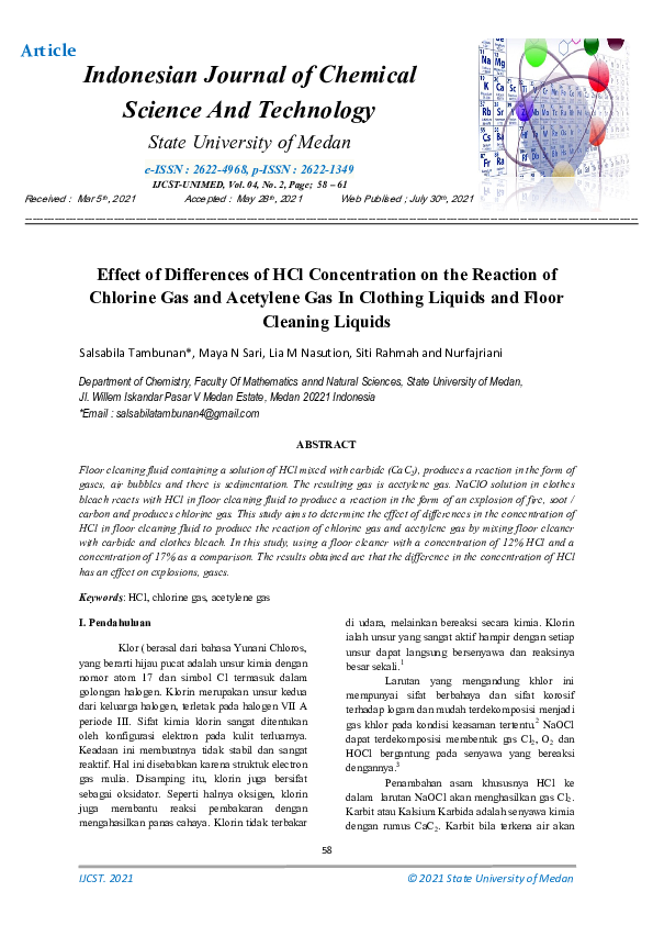 (PDF) Effect of Differences of HCl Concentration on the Reaction of ...