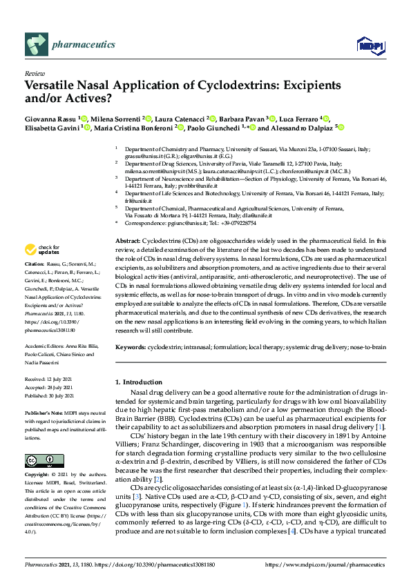 (PDF) Versatile Nasal Application of Cyclodextrins: Excipients and/or ...