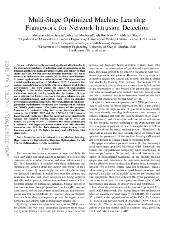 Pdf Multi Stage Optimized Machine Learning Framework For Network Intrusion Detection Ali Bou