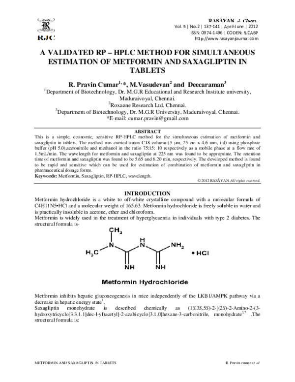 Pdf A Validated Rp Hplc Method For Simultaneous Estimation Of