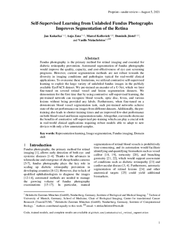 (PDF) Self-Supervised Learning from Unlabeled Fundus Photographs Improves Segmentation of the Retina