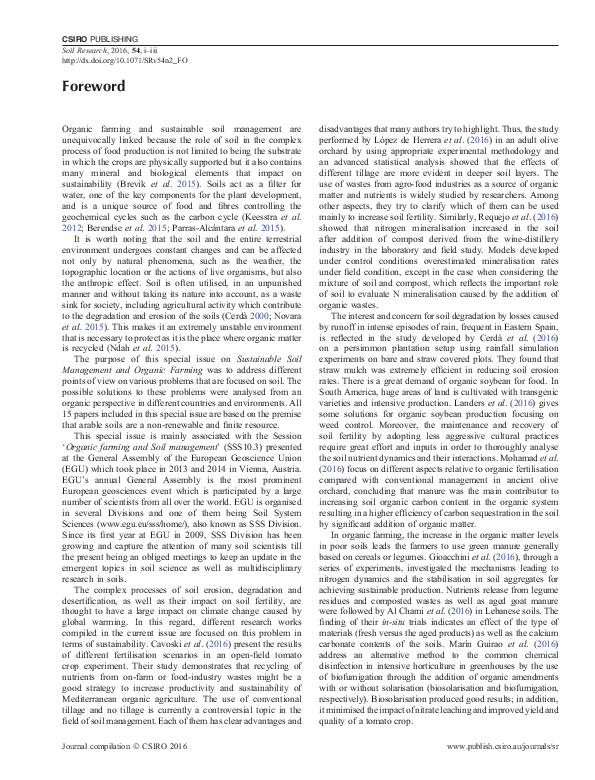 (PDF) Foreword to ‘Sustainable Soil Management and Organic Farming’