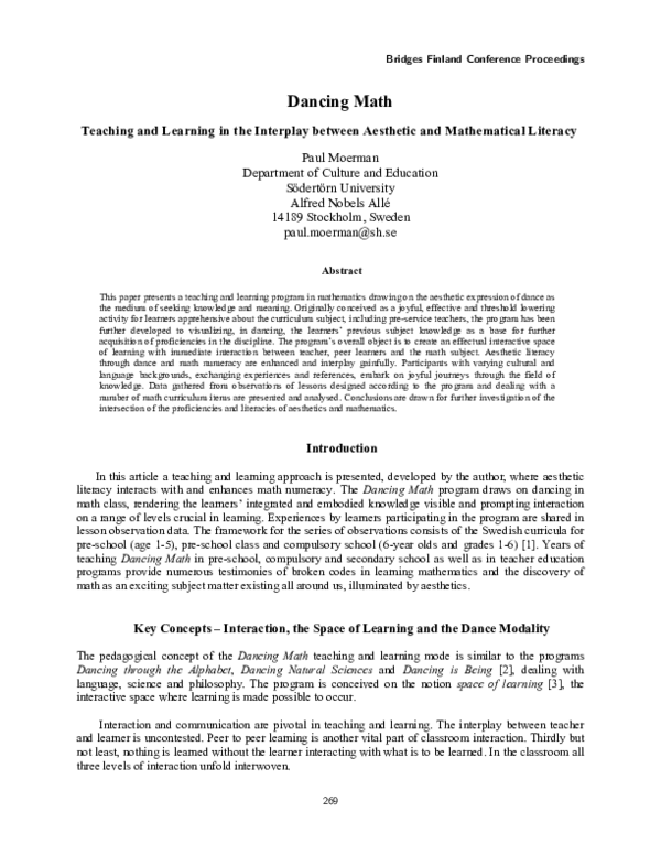 (PDF) Dancing Math Teaching and Learning in the Interplay between ...