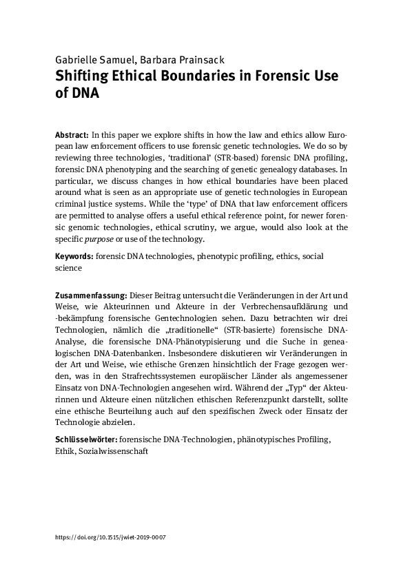 (PDF) Shifting Ethical Boundaries in Forensic Use of DNA