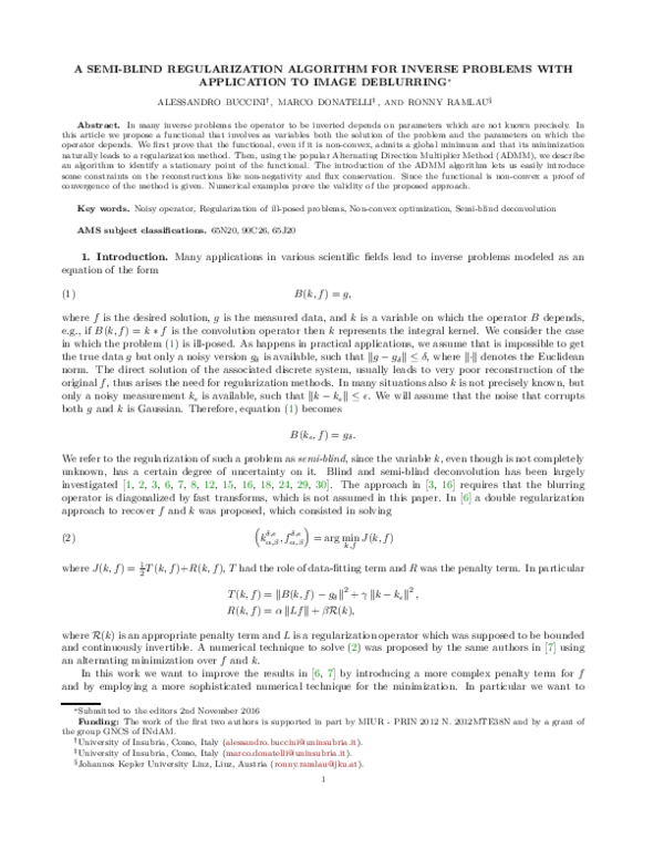 (PDF) A Semiblind Regularization Algorithm for Inverse Problems with Application to Image Deblurring