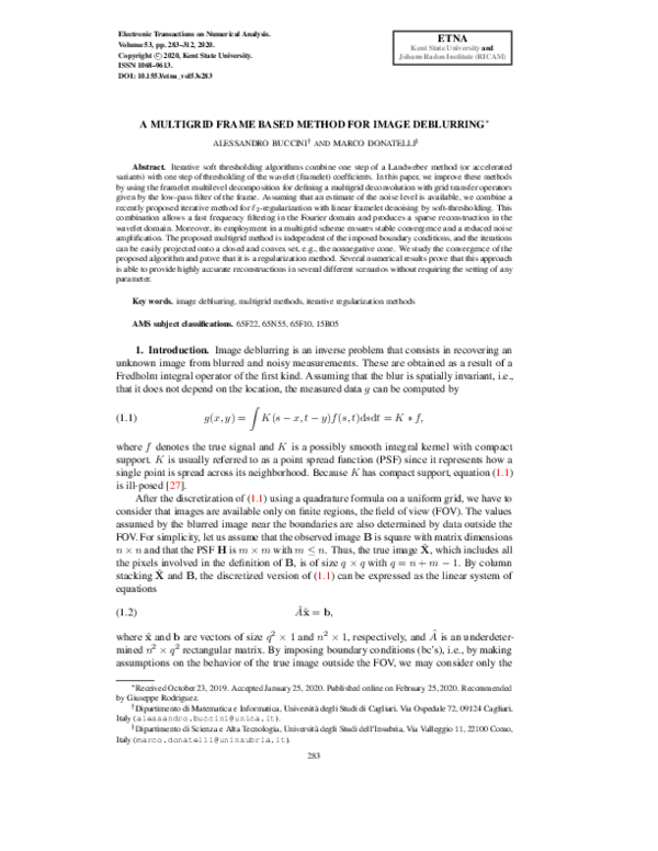 (PDF) A multigrid frame based method for image deblurring