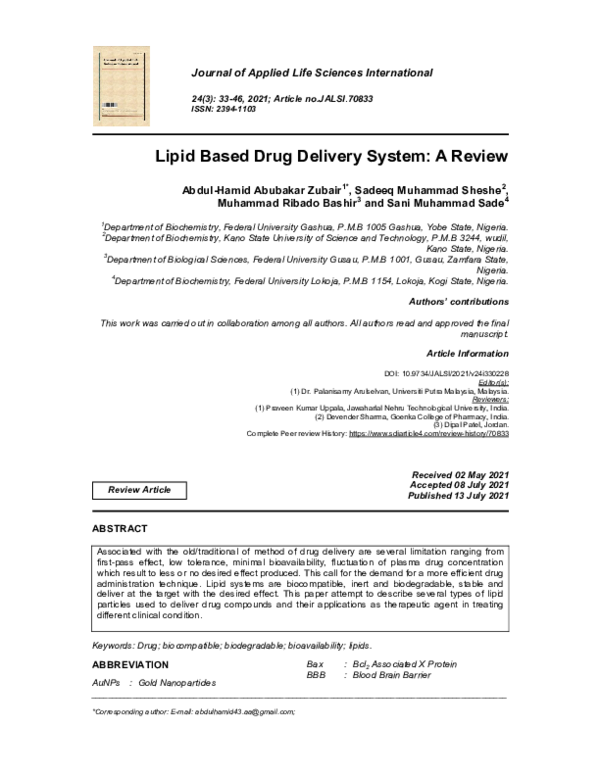 (PDF) Lipid Based Drug Delivery System: A Review