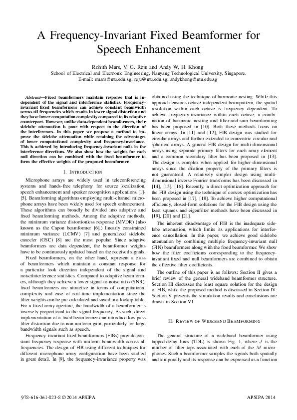 (PDF) A Frequency-Invariant Fixed Beamformer for Speech Enhancement ...