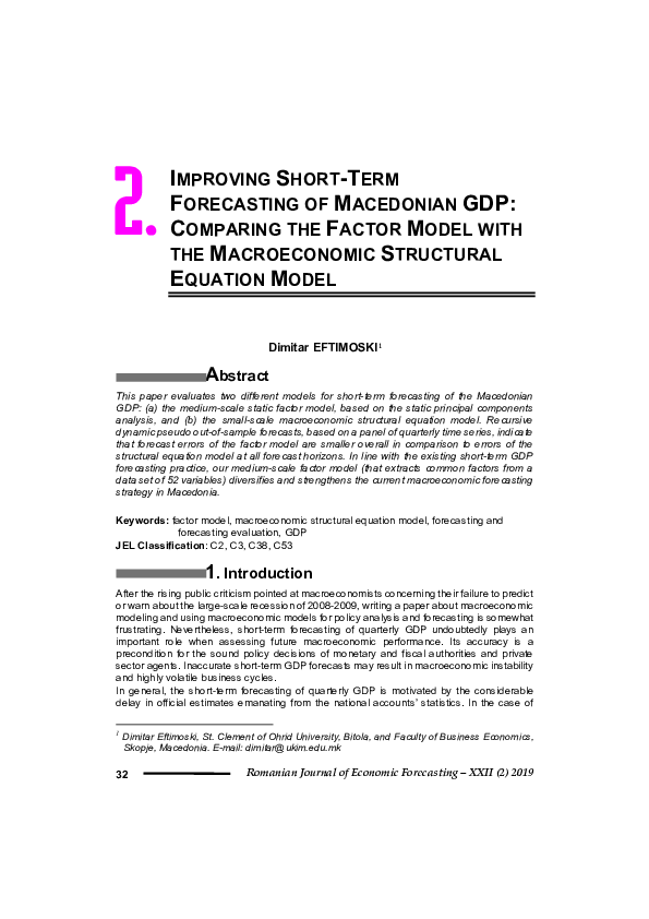 Pdf Improving Short Term Forecasting Of Macedonian Gdp Comparing The Factor Model With The