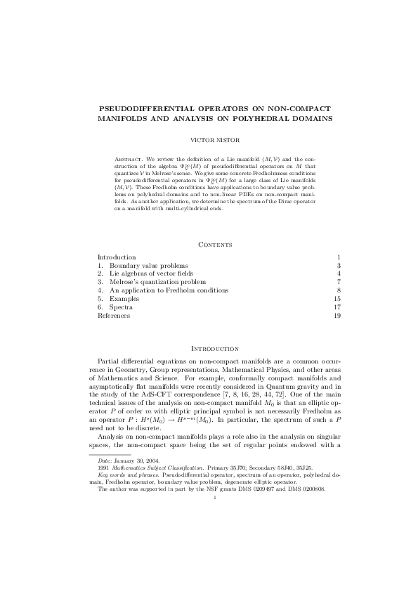 (PDF) Pseudodifferential Operators on Non-Compact Manifolds and Analysis on Polyhedral Domains
