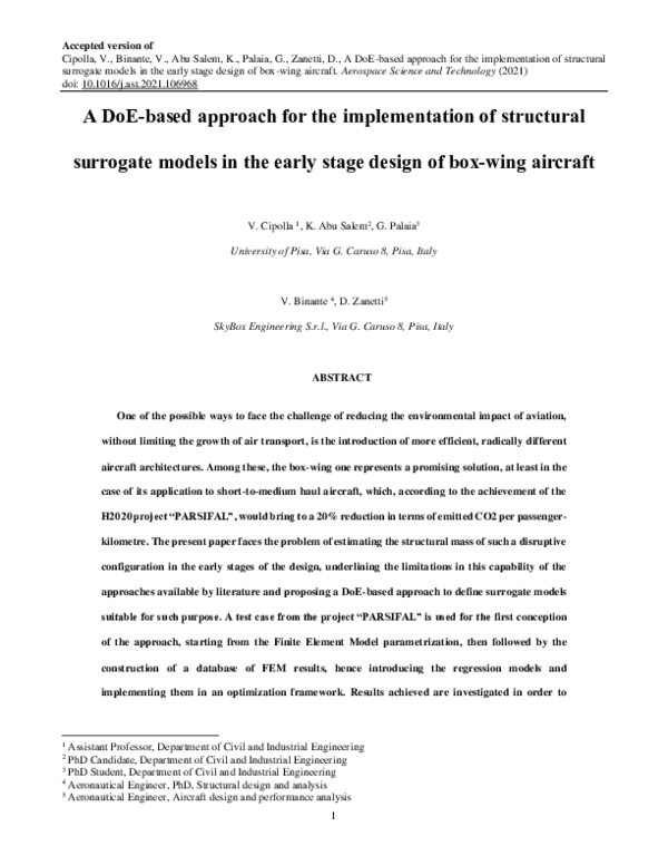 Pdf A Doe Based Approach For The Implementation Of Structural Surrogate Models In The Early