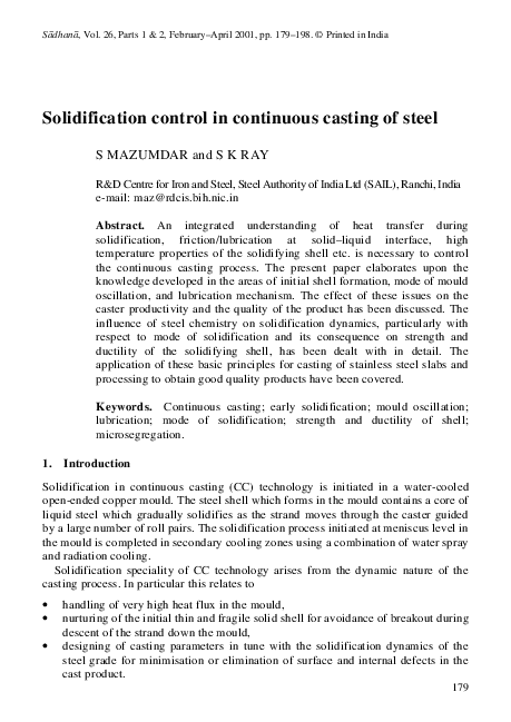 Pdf Solidification Control In Continuous Casting Of Steel