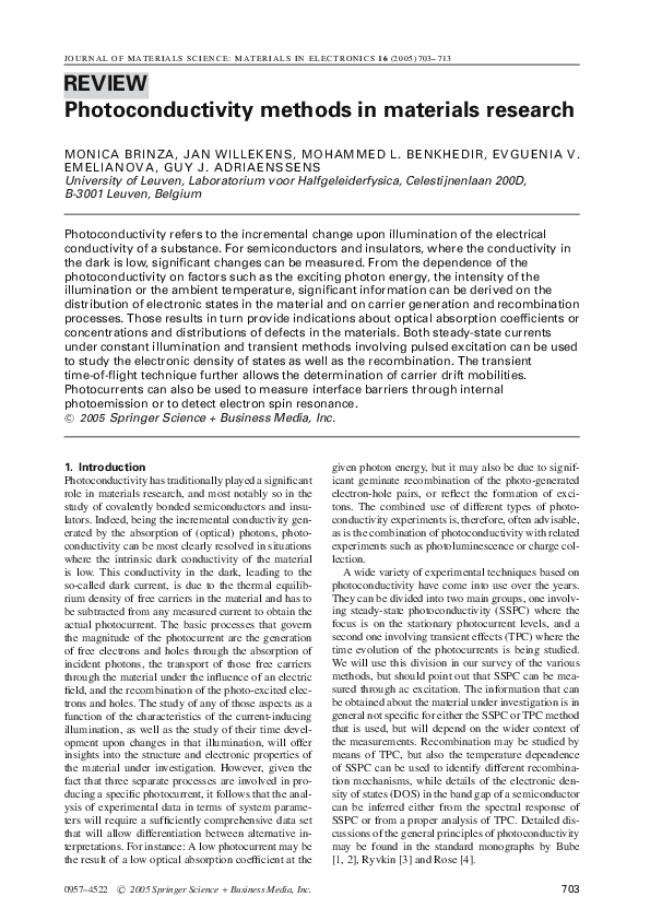 (PDF) Photoconductivity methods in materials research