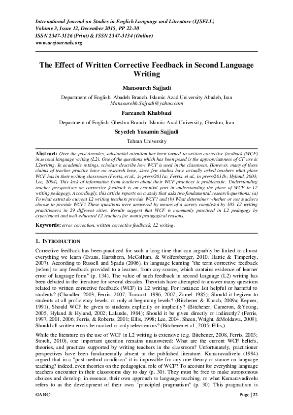 (PDF) The Effect of Written Corrective Feedback in Second Language Writing