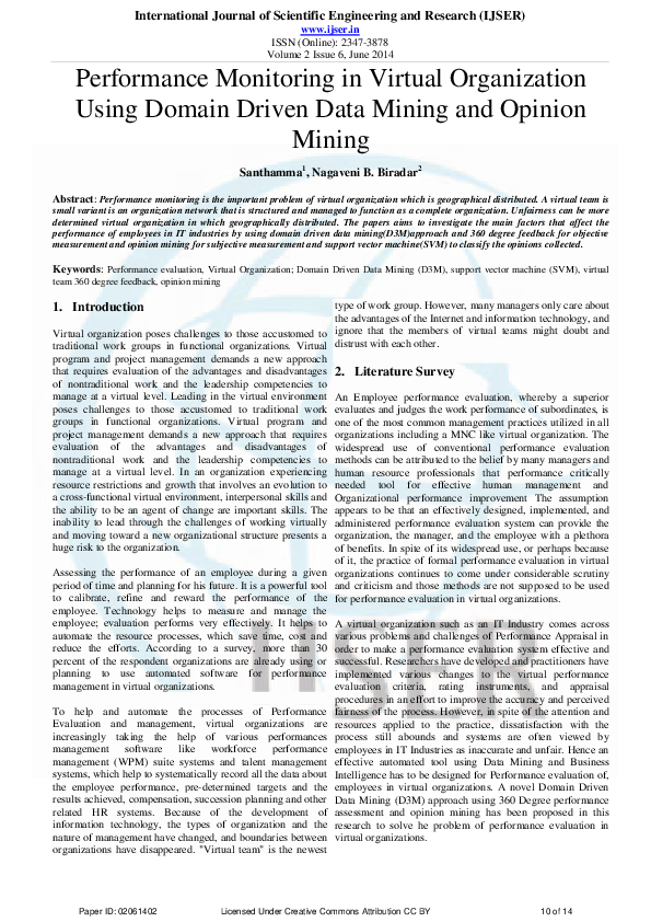 (PDF) Performance Monitoring in Virtual Organization Using Domain Driven Data Mining and Opinion ...