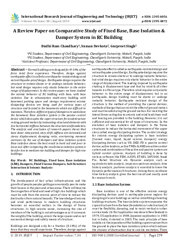 (PDF) A Review Paper on Comparative Study of Fixed Base, Base Isolation ...