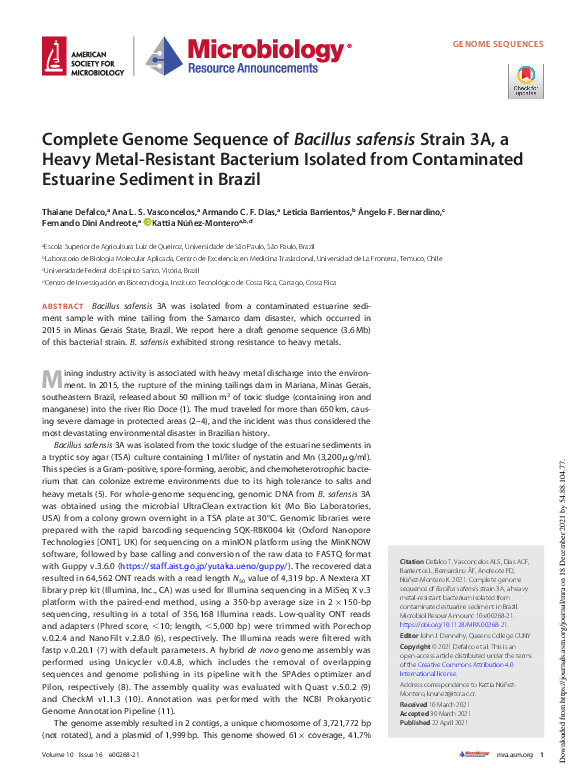 (PDF) Complete Genome Sequence of Bacillus safensis Strain 3A, a Heavy ...