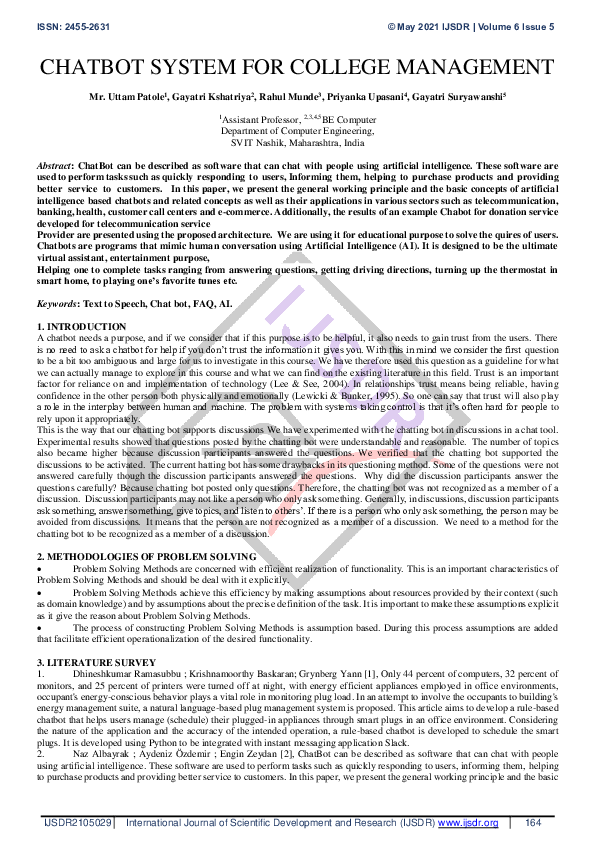 (PDF) Chatbot System for College Management