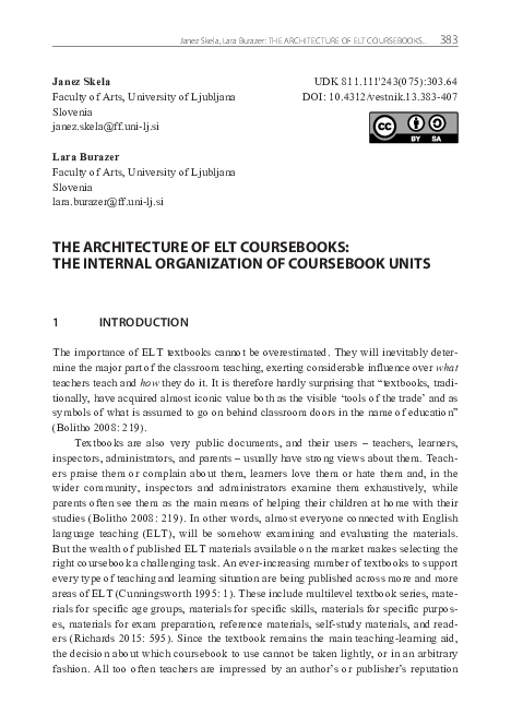 (PDF) THE ARCHITECTURE OF ELT COURSEBOOKS: THE INTERNAL ORGANIZATION OF ...