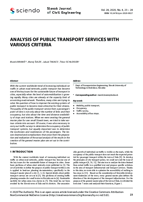 Pdf Analysis Of Public Transport Services With Various Criteria