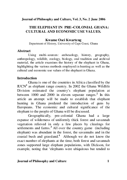 (PDF) The elephant in pre–colonial Ghana: cultural and economic use values