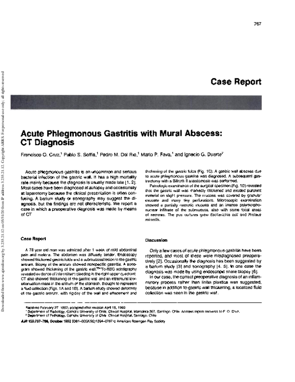 (PDF) Acute phlegmonous gastritis with mural abscess: CT diagnosis ...