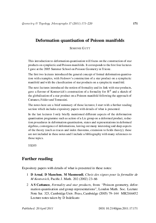 (PDF) Deformation quantisation of Poisson manifolds