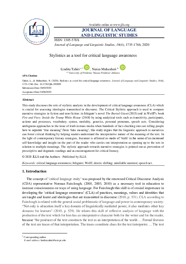 (PDF) Stylistics as a tool for critical language awareness