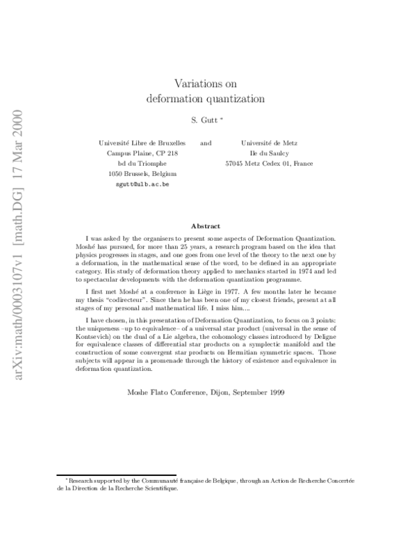 (PDF) Uniqueness and Classes in Deformation Quantization